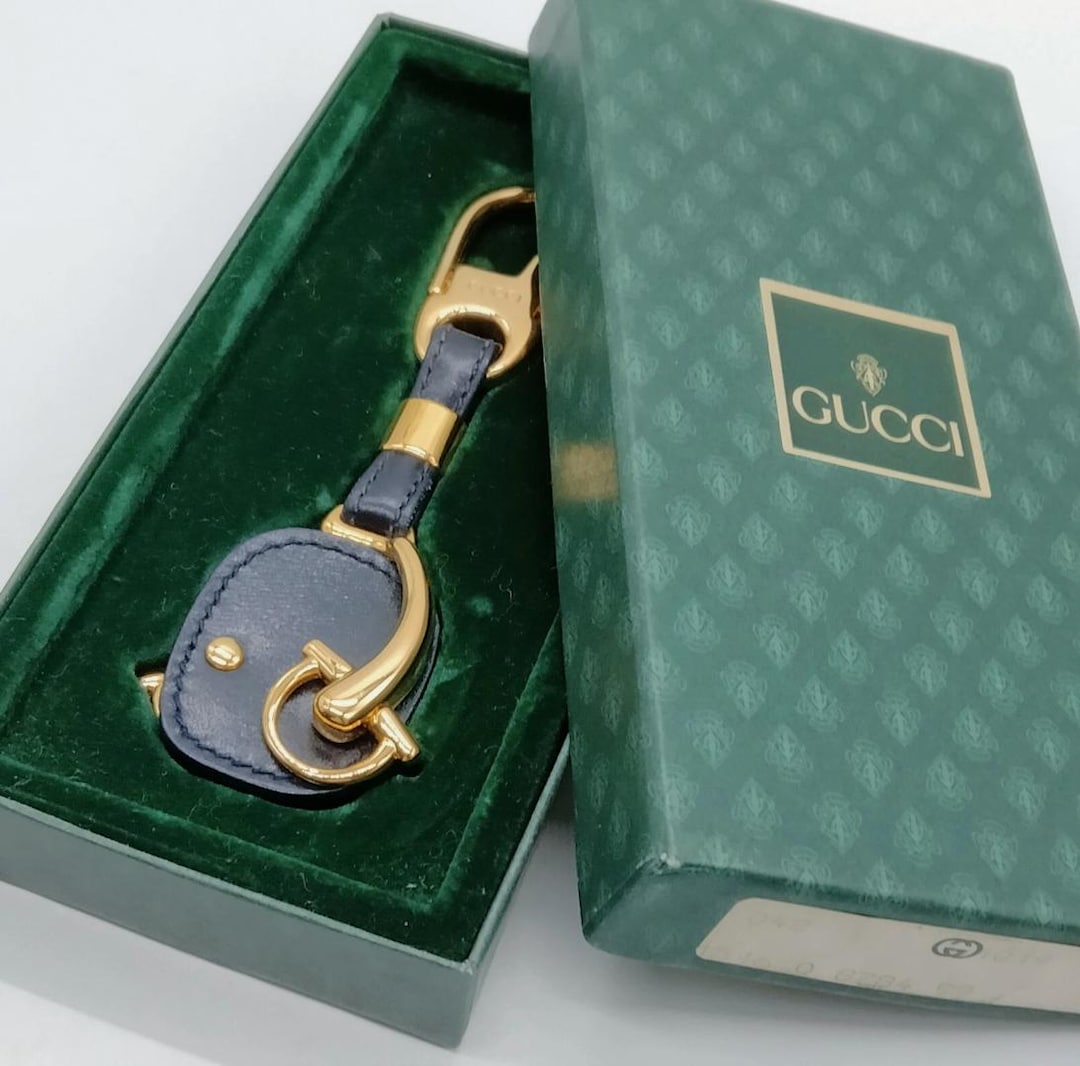 Vintage Gucci Key Ring in Original Box, Leather Key Chain, Equestrian ...