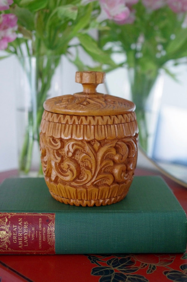 Vintage Hand Carved Ornate Walnut Container With Coasters - Etsy