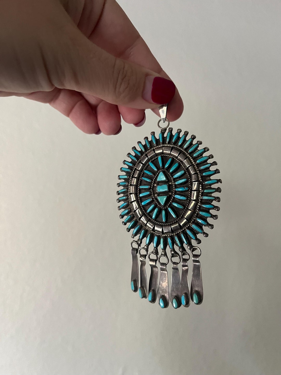 Vintage Zuni Needle Point Sterling Silver Turquoise Pendant - Etsy