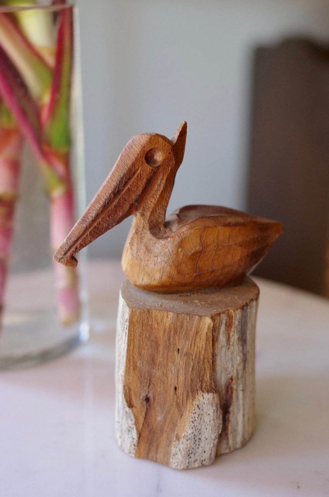 Vintage small mid century hand carved wood pelican statue MCM | Etsy