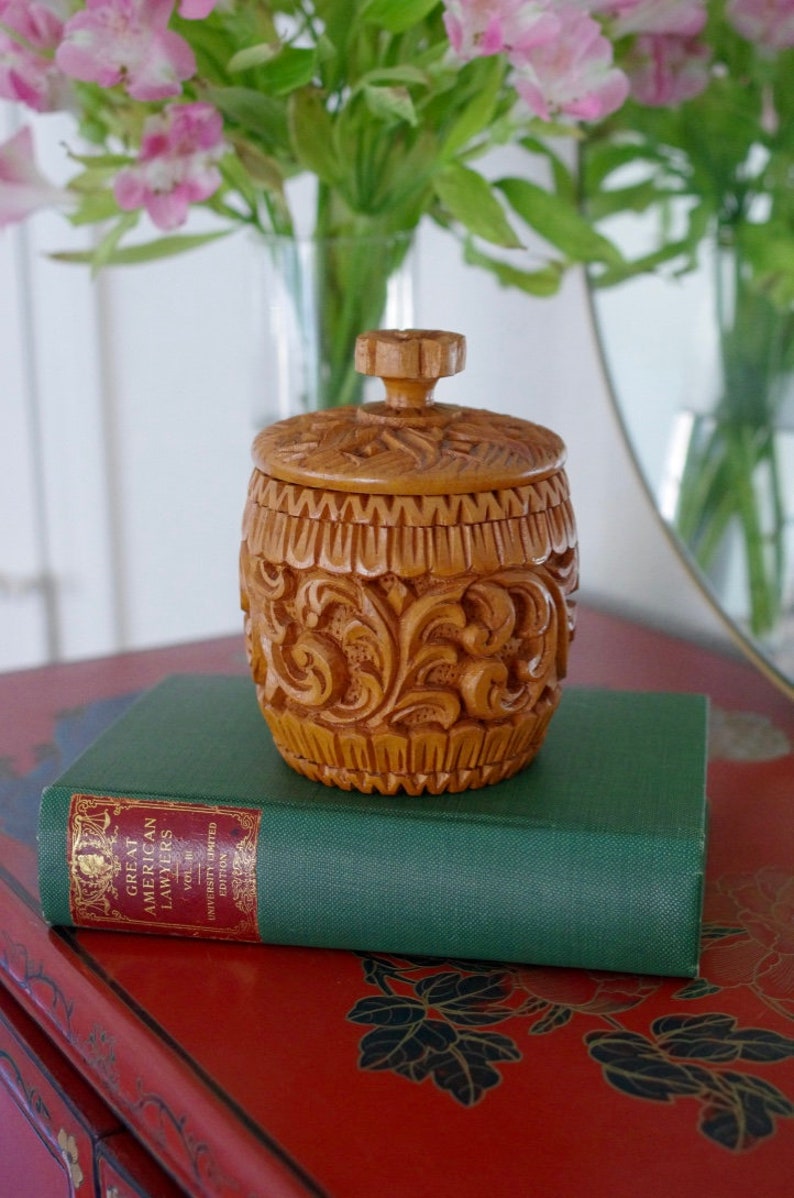 Vintage Hand Carved Ornate Walnut Container With Coasters - Etsy