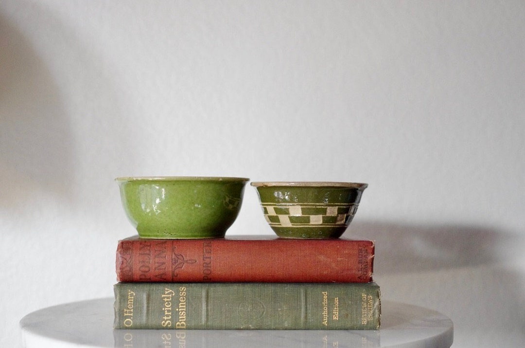 Vintage Green Stoneware Dishes, Antique Salt Glaze Pottery Bowls - Etsy