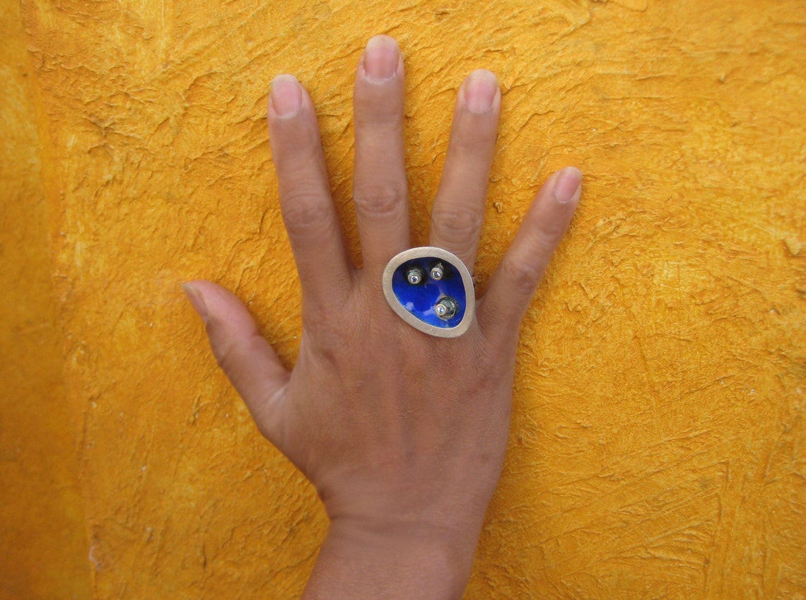 SALE Bold Modern Statement Ring Sterling Silvergold Blue - Etsy
