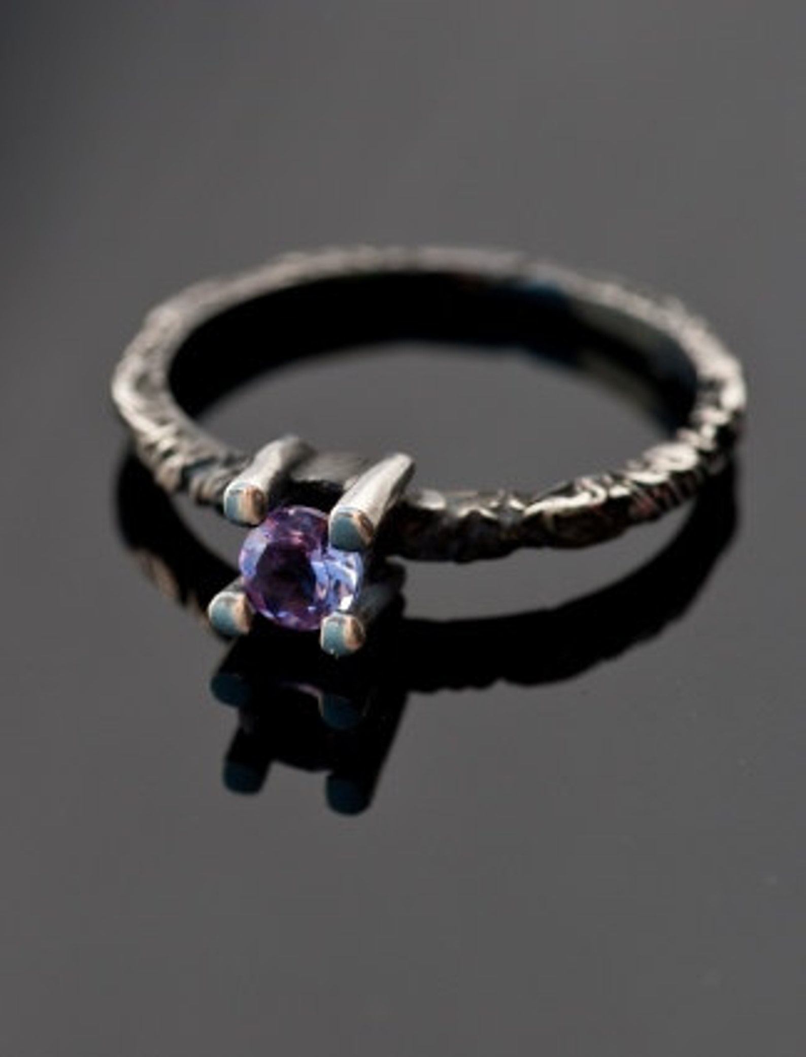 Gift for Her XS Amethyst Ring Modern Black and Purple Ring Sterling ...