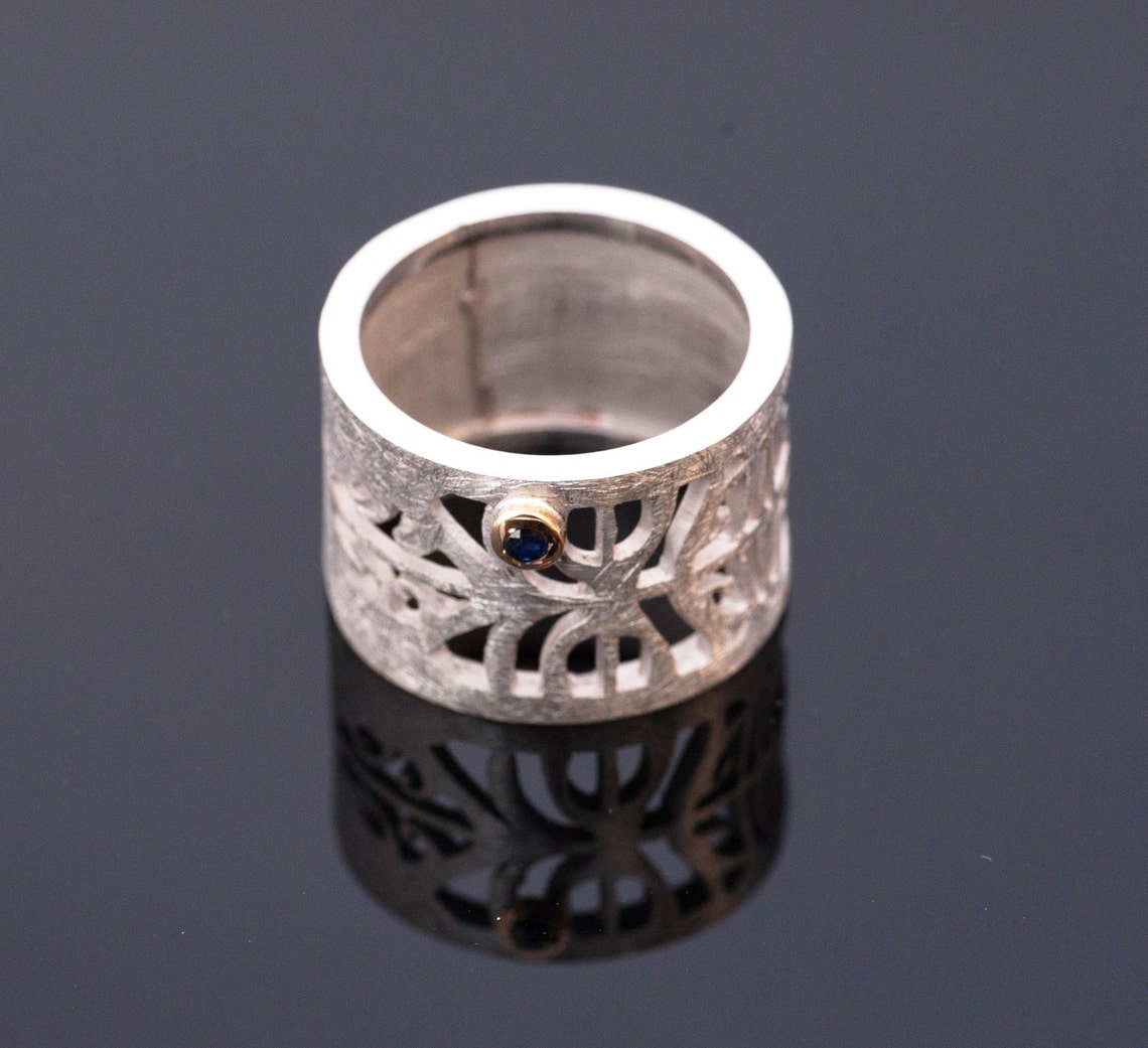 Tribal Unisex Ring - Lucky Sterling Silver Ring - Sapphire Ring ...