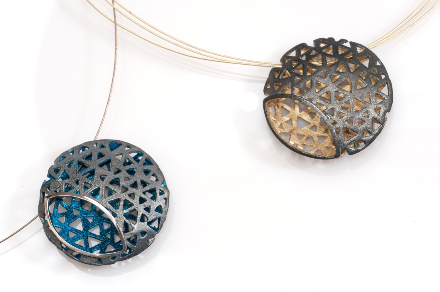 Handmade Geometric Necklace- Black Sterling Silver & 18k Gold -two ...