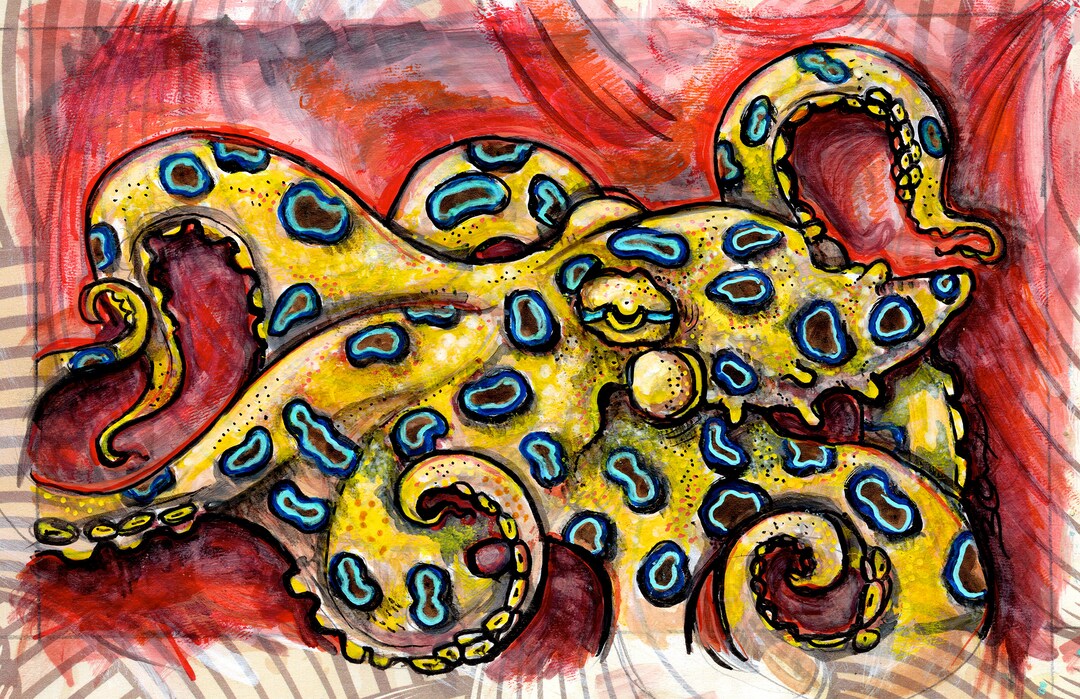 Blue Ringed Octopus, Artwork, Ocean Art, Print for Bathroom, Art Print ...