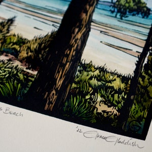 Original Hand Painted Linocut, Lino Print, Australian Landscape, Beach ...