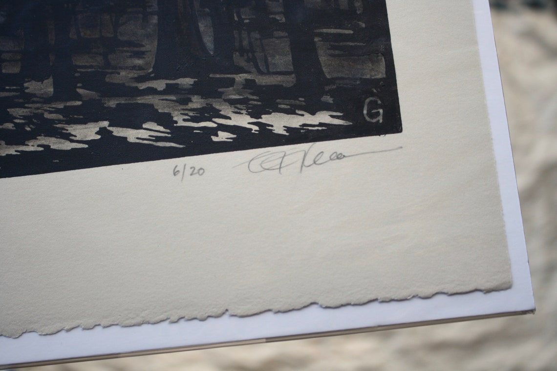 Original Linocut Print Hand Painted Lino Print Bushfire | Etsy