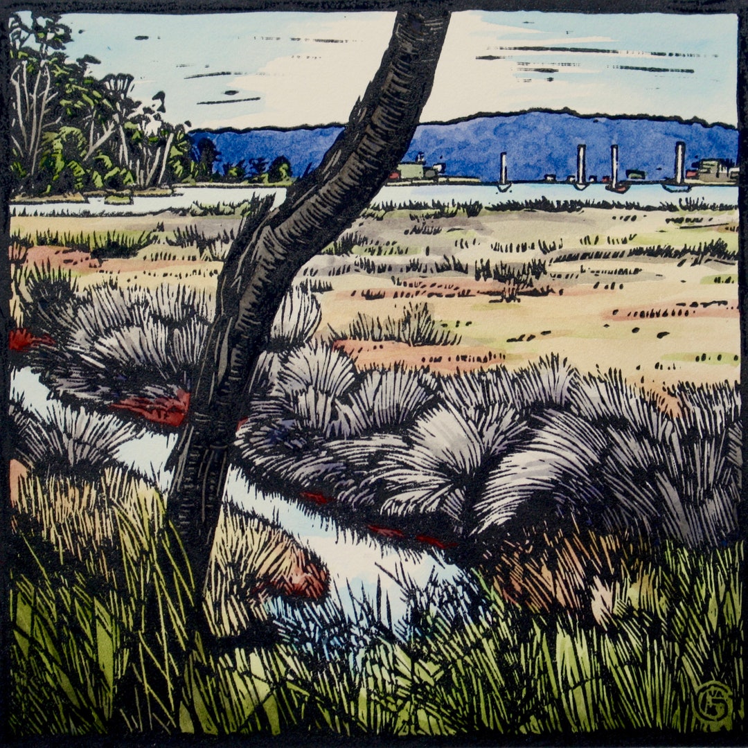 Original Linocut Print, Hand Painted Lino Print, 'cygnet Sanctuary ...