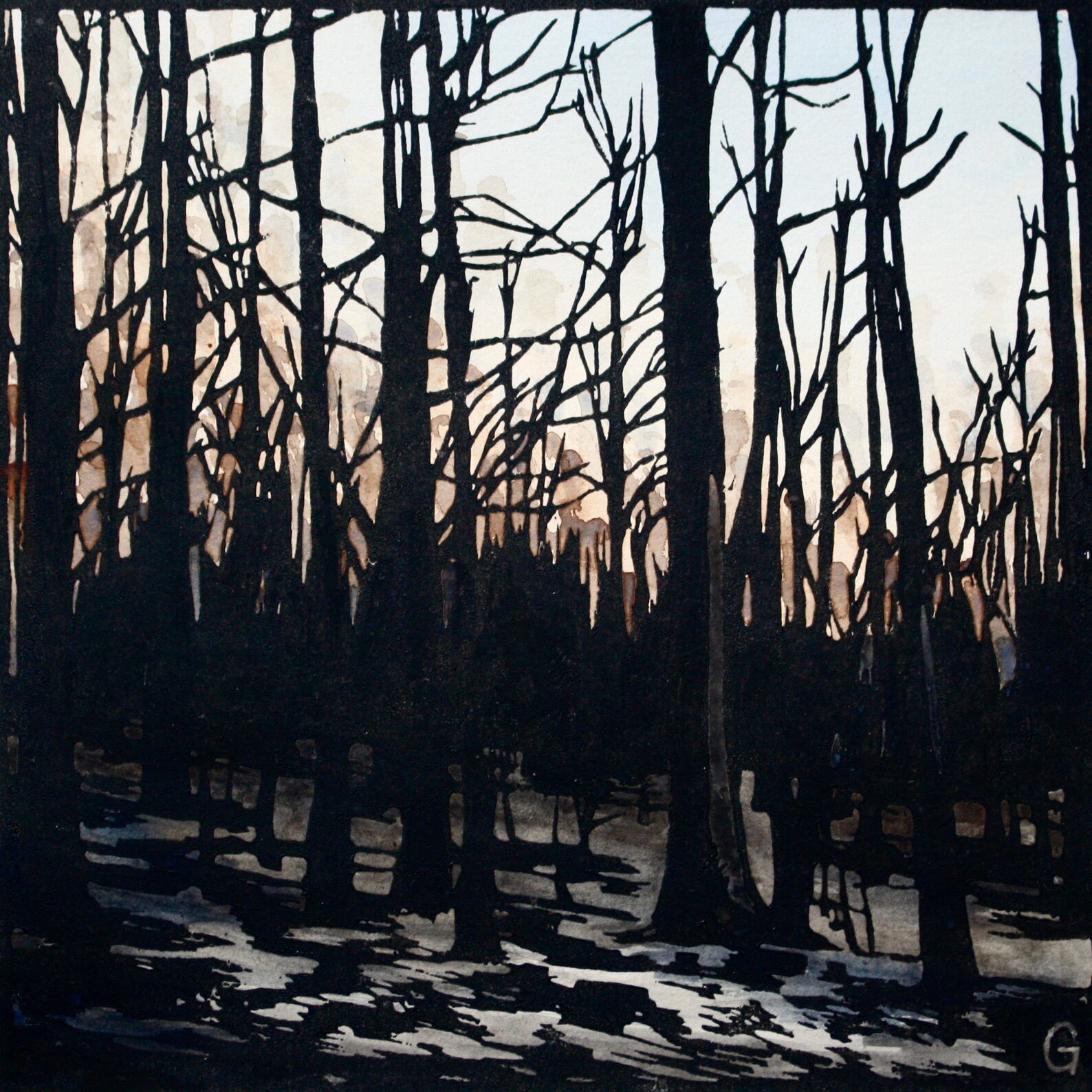 Original Linocut Print Hand Painted Lino Print Bushfire | Etsy