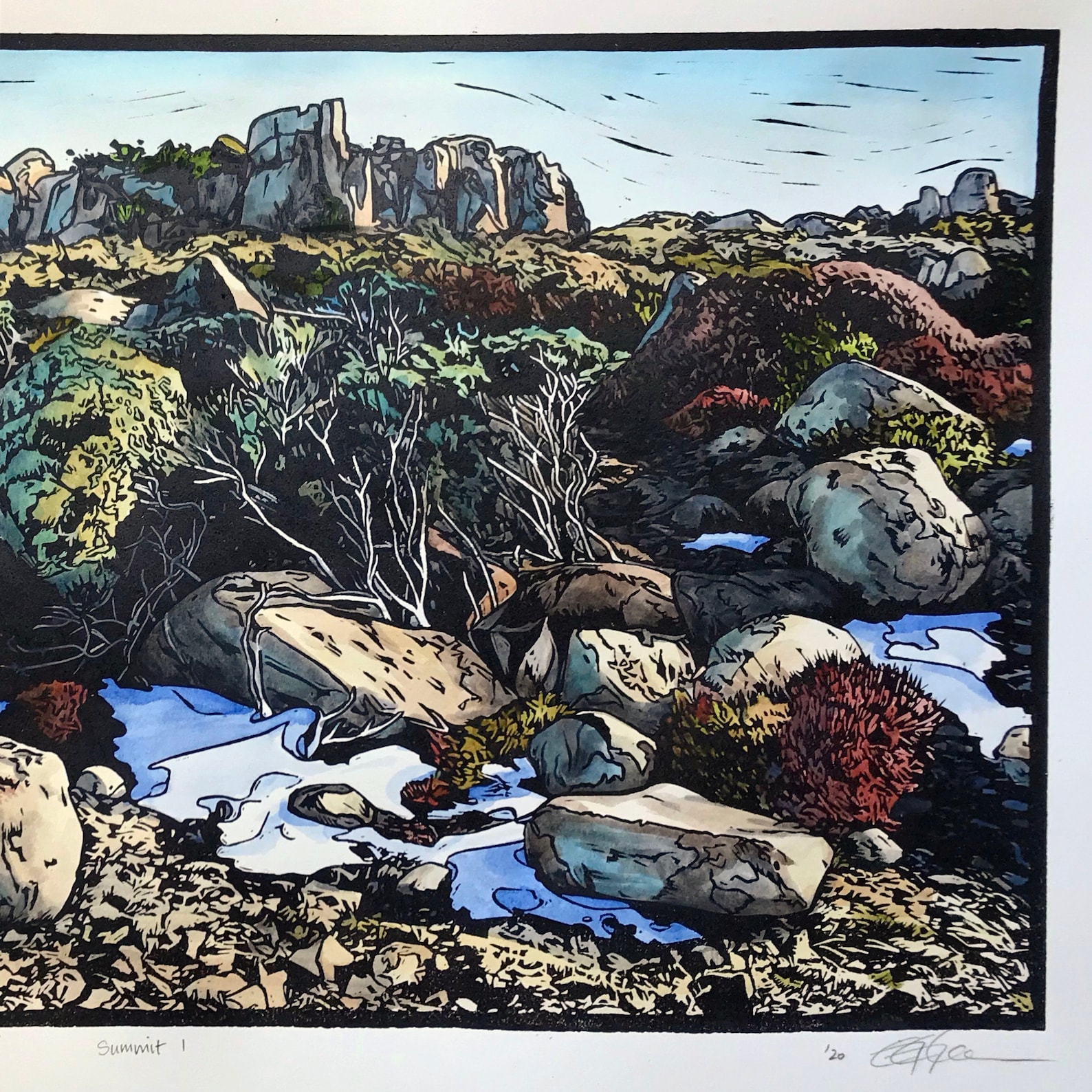Large Linocut Print Mountain Landscape Tasmania Mount - Etsy