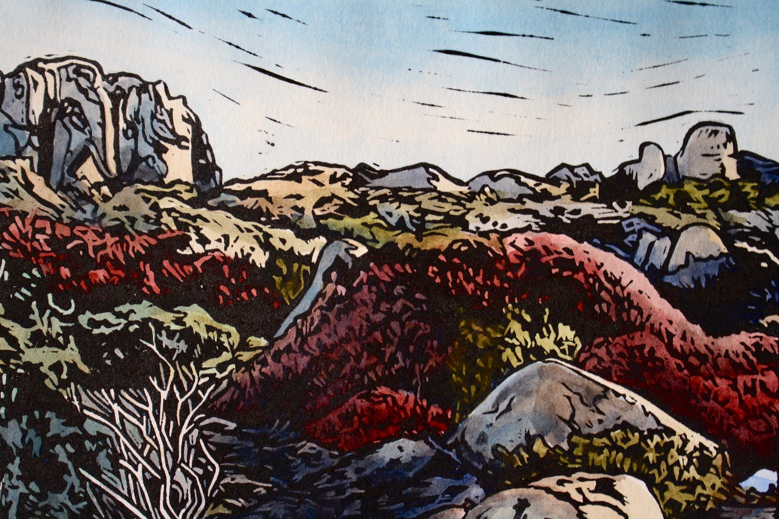Large Linocut Print Mountain Landscape Tasmania Mount | Etsy