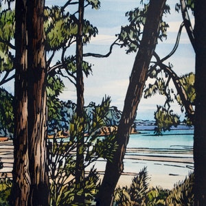 Original Hand Painted Linocut, Lino Print, Australian Landscape, Beach ...