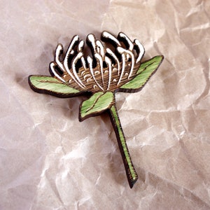 White Waratah Wildflower Brooch, Wooden Wildflower Brooch, Australian ...