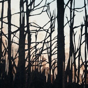 Original Linocut Print, Hand Painted Lino Print, Bushfire Landscape ...