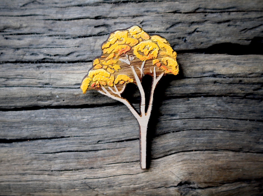 Yellow Gum Tree Brooch, Wooden Tree Brooch, Wooden Brooch, Eucalyptus ...