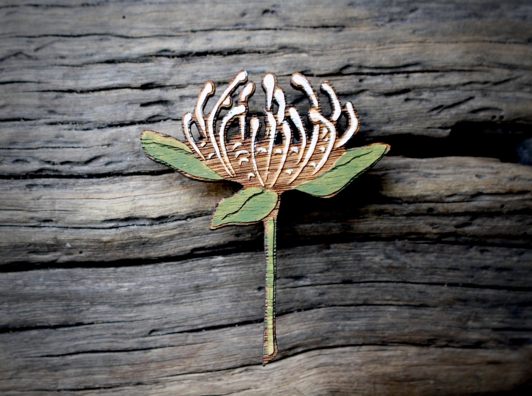 White Waratah Wildflower Brooch, Wooden Wildflower Brooch, Australian ...