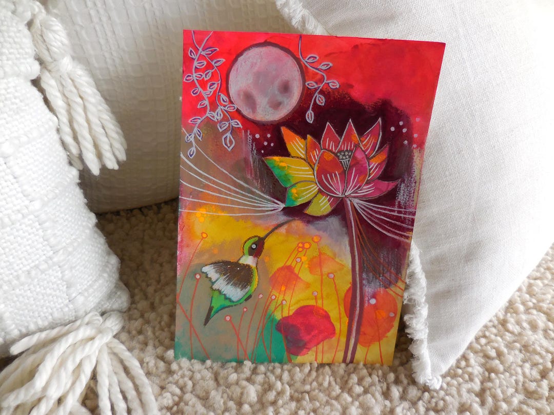 Hummingbird Moon, Original Artwork, Fantasy Wall Decor, Landscape ...