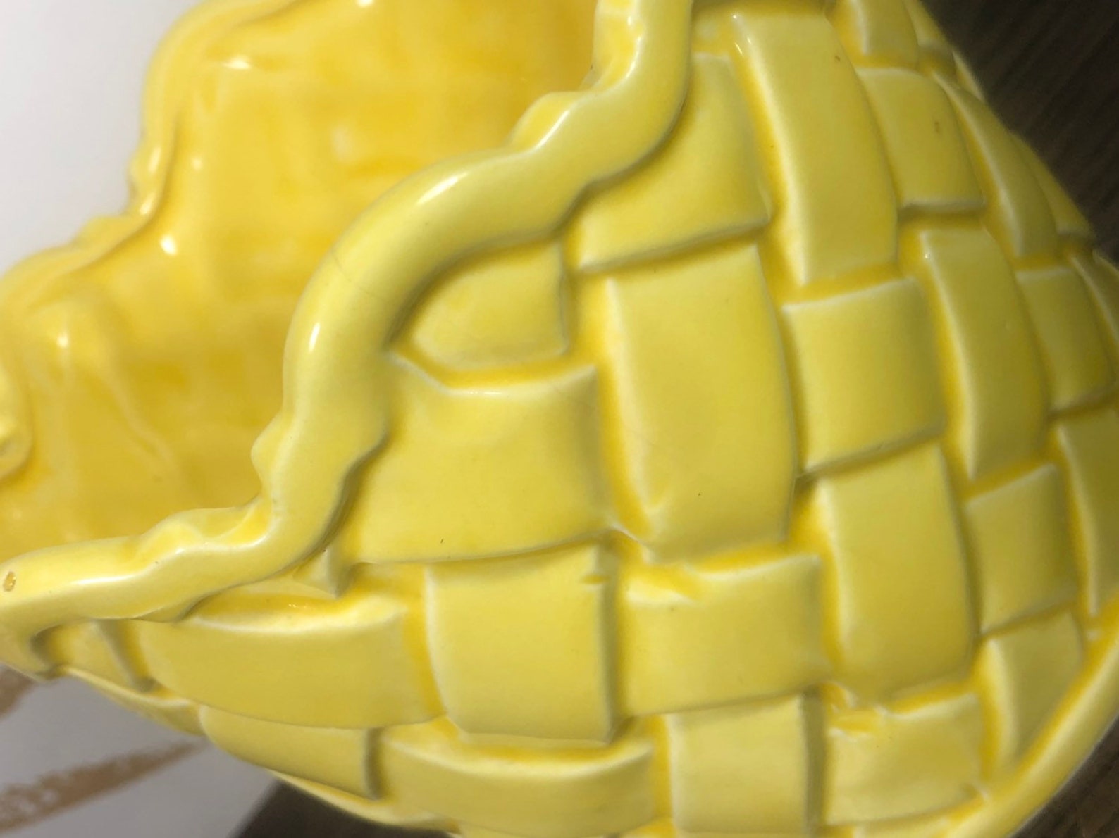 Yellow Lattice Pottery Planter, Vintage Yellow Basket Weave Cache Pot ...