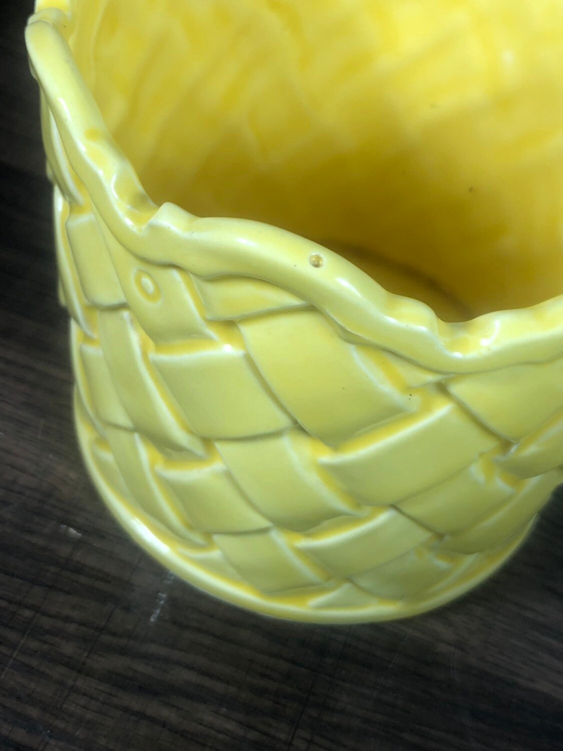 Yellow Lattice Pottery Planter, Vintage Yellow Basket Weave Cache Pot ...