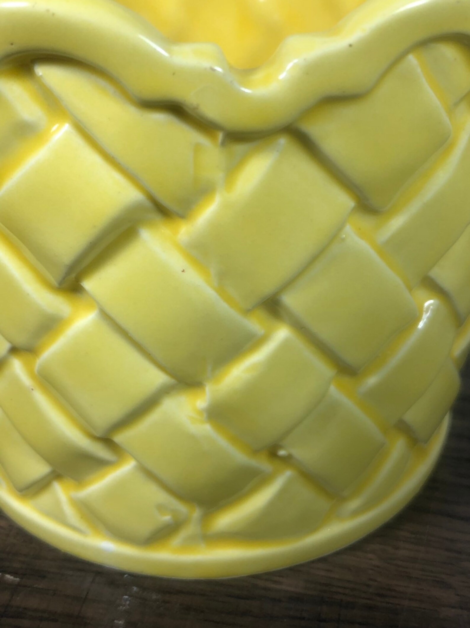 Yellow Lattice Pottery Planter, Vintage Yellow Basket Weave Cache Pot ...