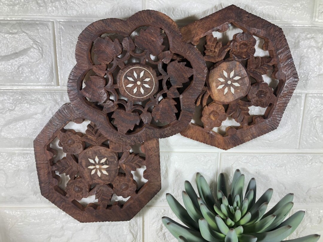 Carved Wooden Trivet, Hand Carved Ornate Maple Leaf Trivet, Boho ...