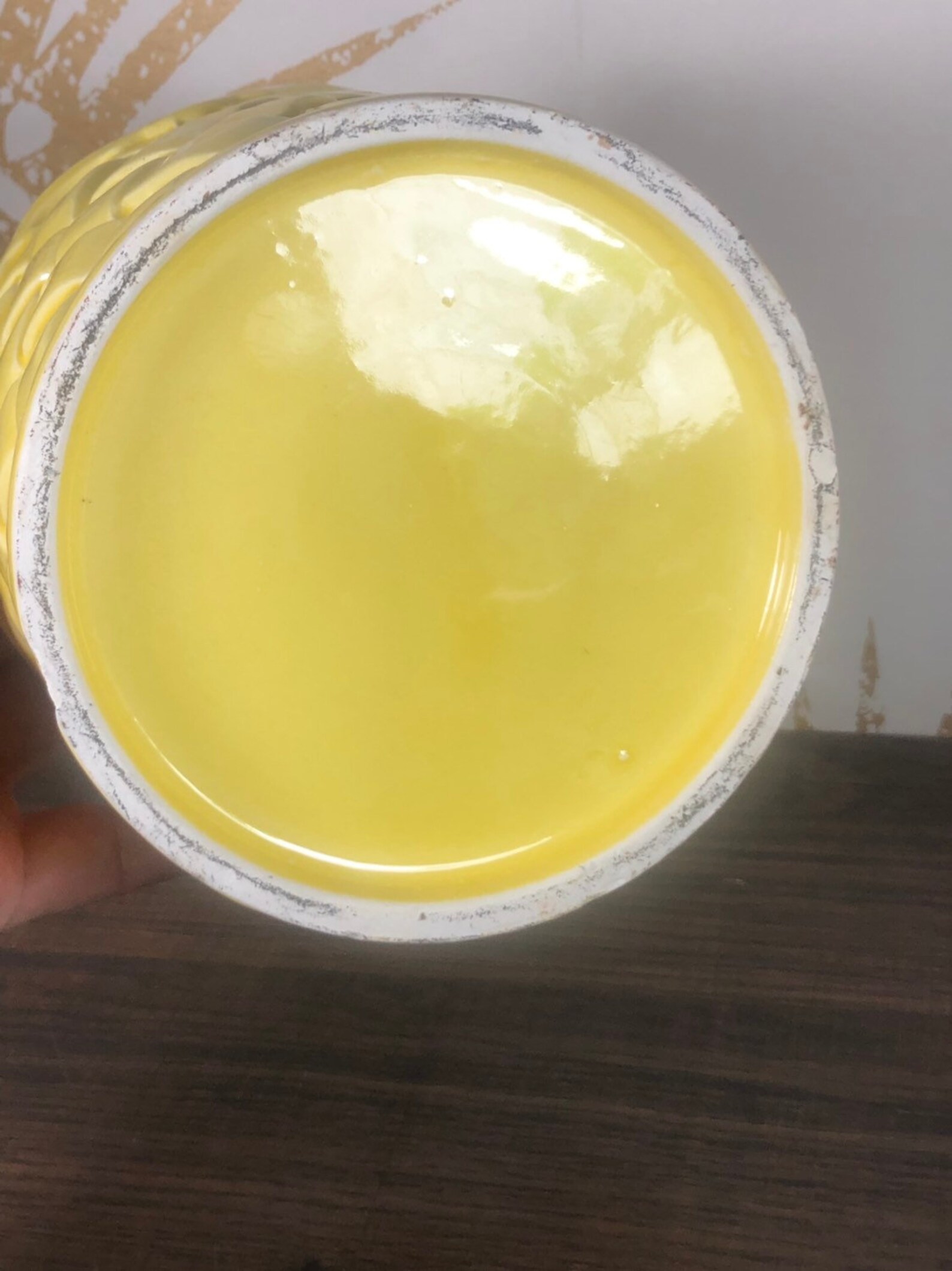 Yellow Lattice Pottery Planter, Vintage Yellow Basket Weave Cache Pot ...