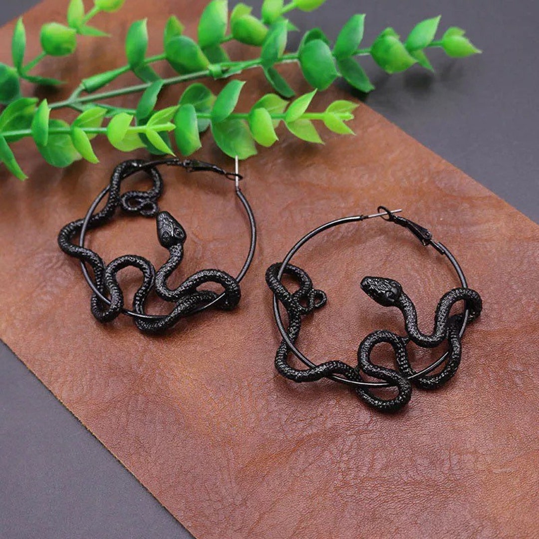 Black Snake Metal Hoop Earrings - Etsy
