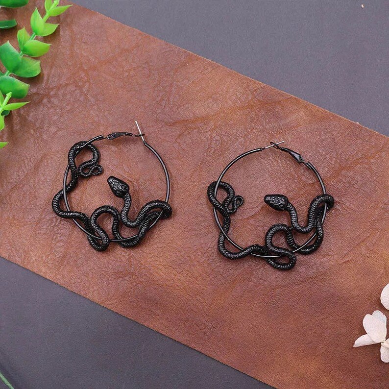 Black Snake Metal Hoop Earrings - Etsy