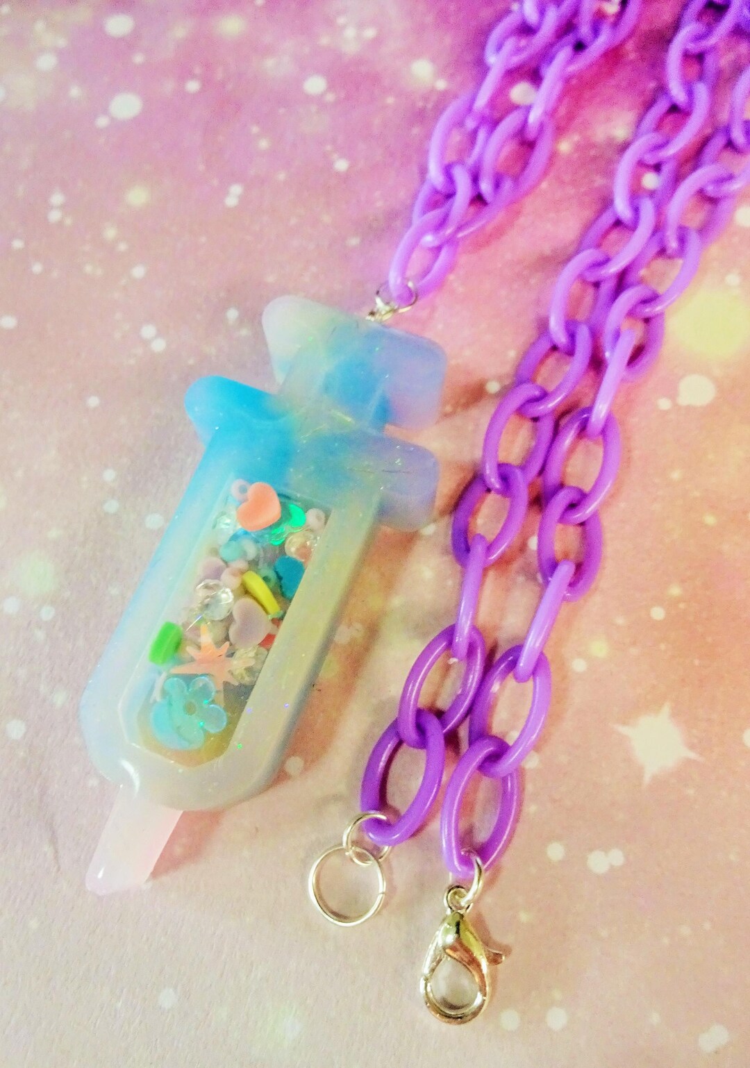 Pastel Rainbow Confetti Medical Syringe Choker Necklace Heart Sprinkles ...
