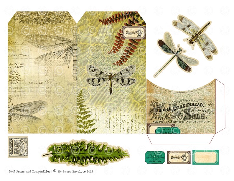 Ferns and Dragonflies DK07 Digital Printable Journaling Kit | Tags ...