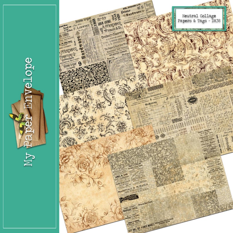 DK38 Neutral Collage Papers and Tags - Etsy