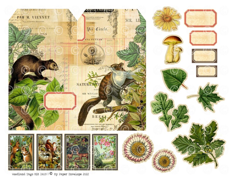 Woodland Tags DK05 Digital Printable Journal Kit | Tags Ephemera - Etsy