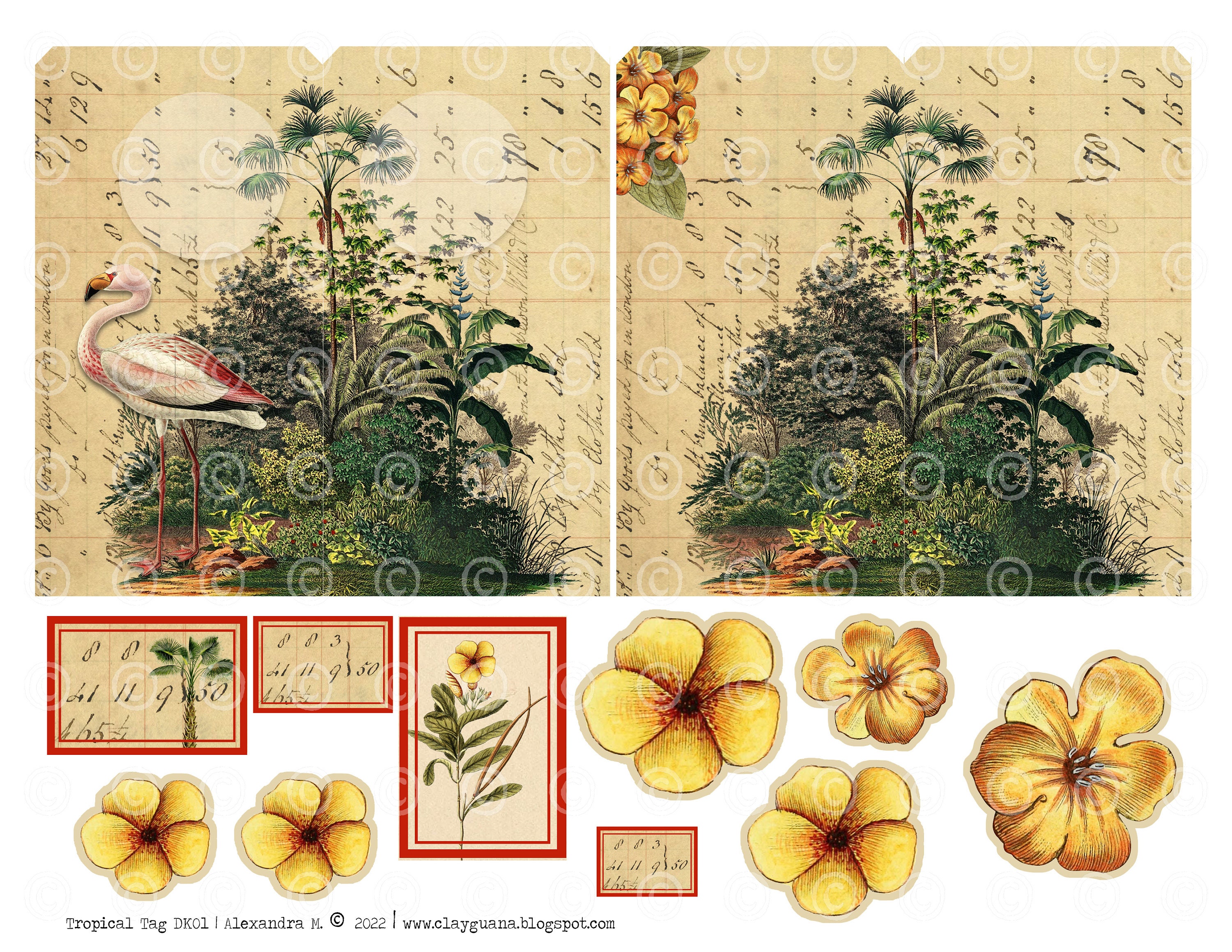 Tropical Tag DK01 Digital Printable Journal Kit | Tags Ephemera - Etsy