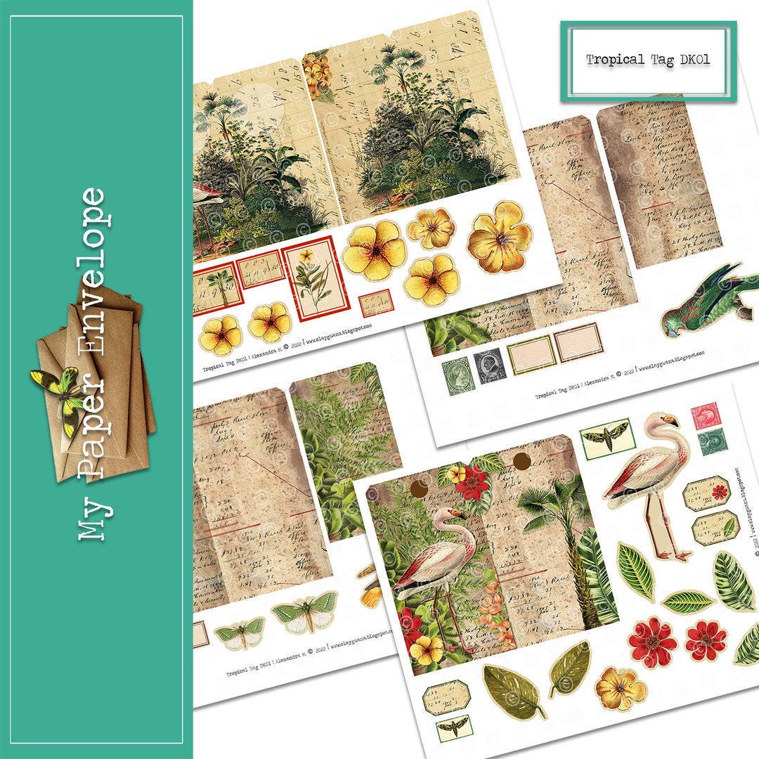 Tropical Tag DK01 Digital Printable Journal Kit | Tags Ephemera - Etsy