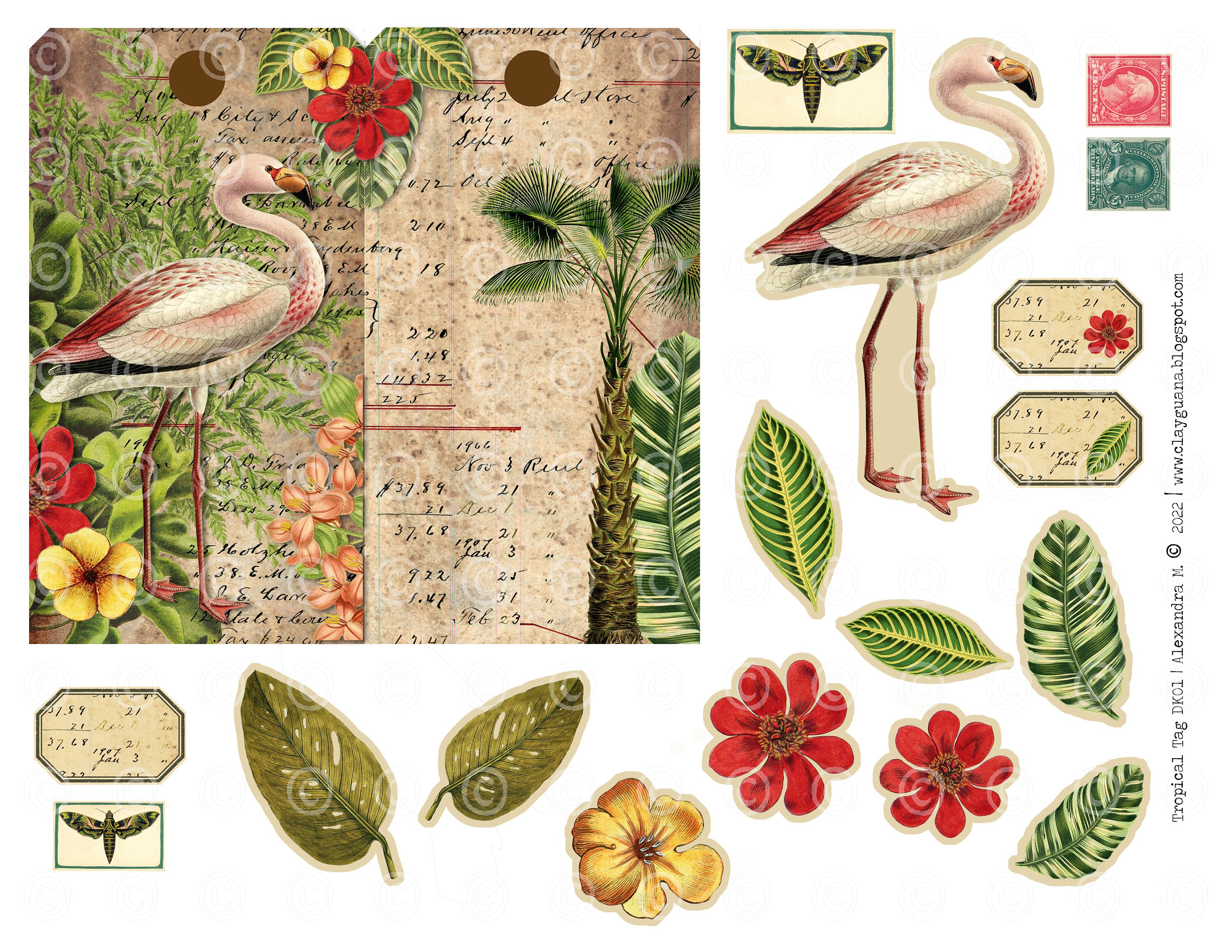 Tropical Tag DK01 Digital Printable Journal Kit | Tags Ephemera - Etsy