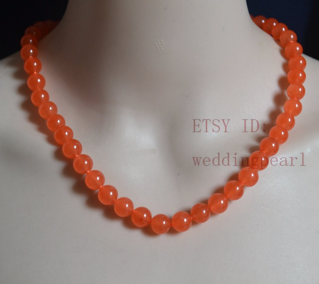 10mm Orange Jade Necklace,single Strand Orange Bead Necklace,statement ...
