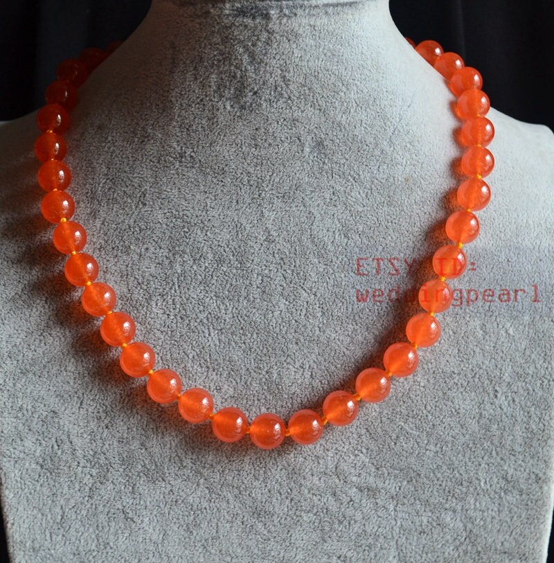 10mm orange jade necklacesingle strand orange bead | Etsy