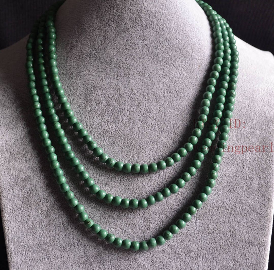 55 Inches 6 Mm Dark Green Turquoise Necklace, Single Strand Turquoise ...