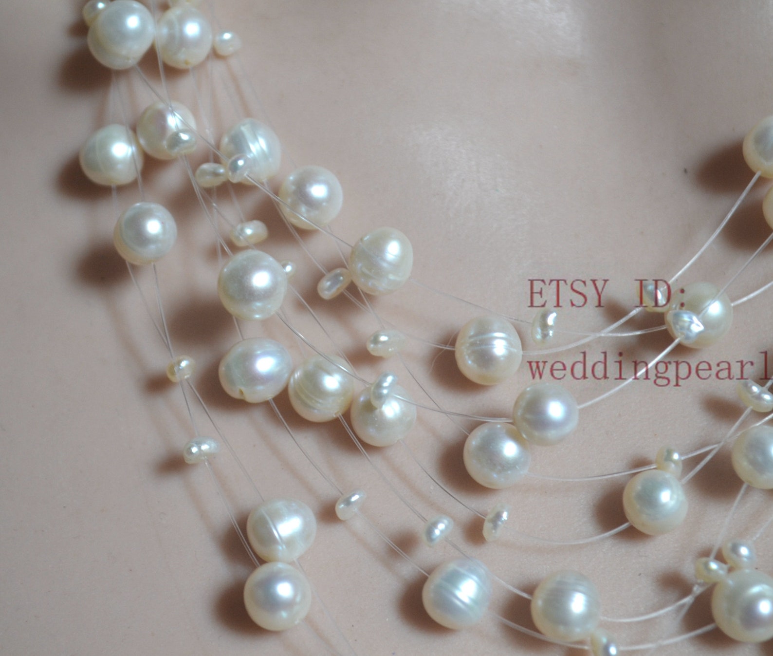 Ivory White Freshwater Pearl Illusion Necklace, Sterling Silver Clasp ...