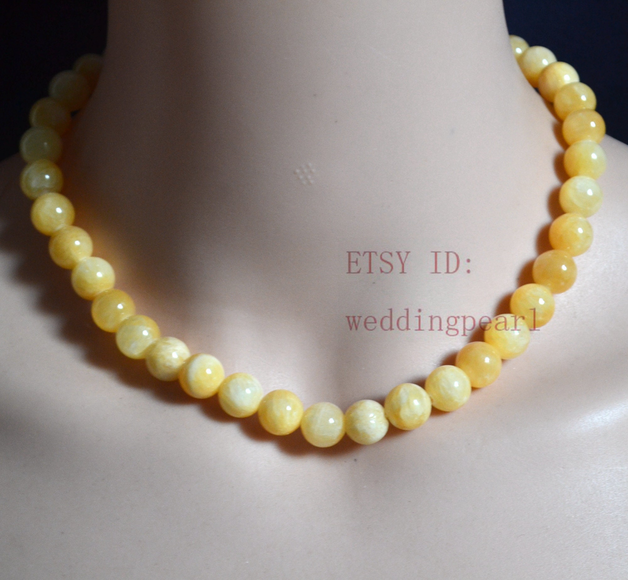 Natural Light Yellow Jade Necklaces, Single Strand Yellow Color Beaded ...