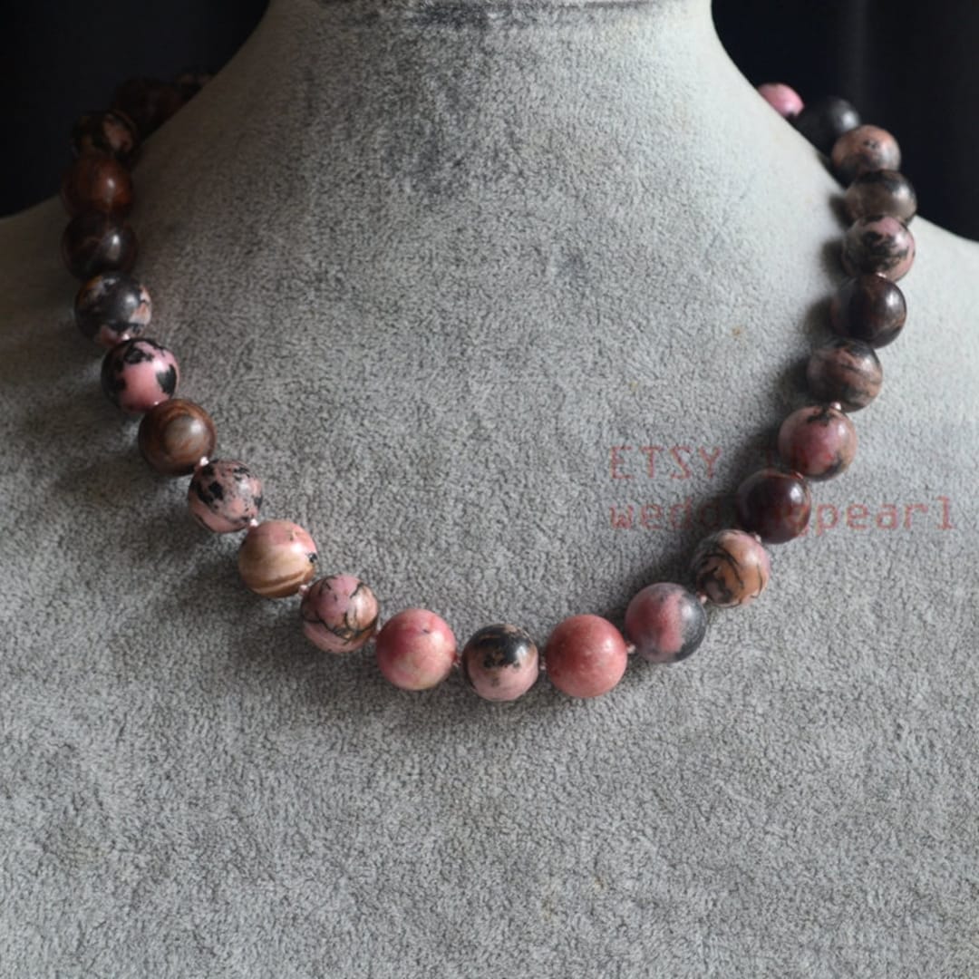 Pink Stone Necklace,12mm Bead Necklace, Real Stone Necklace, Woman ...