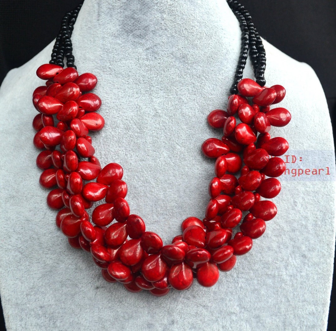 Turquesa roja y pequeño collar de cuentas negras collar de - Etsy España