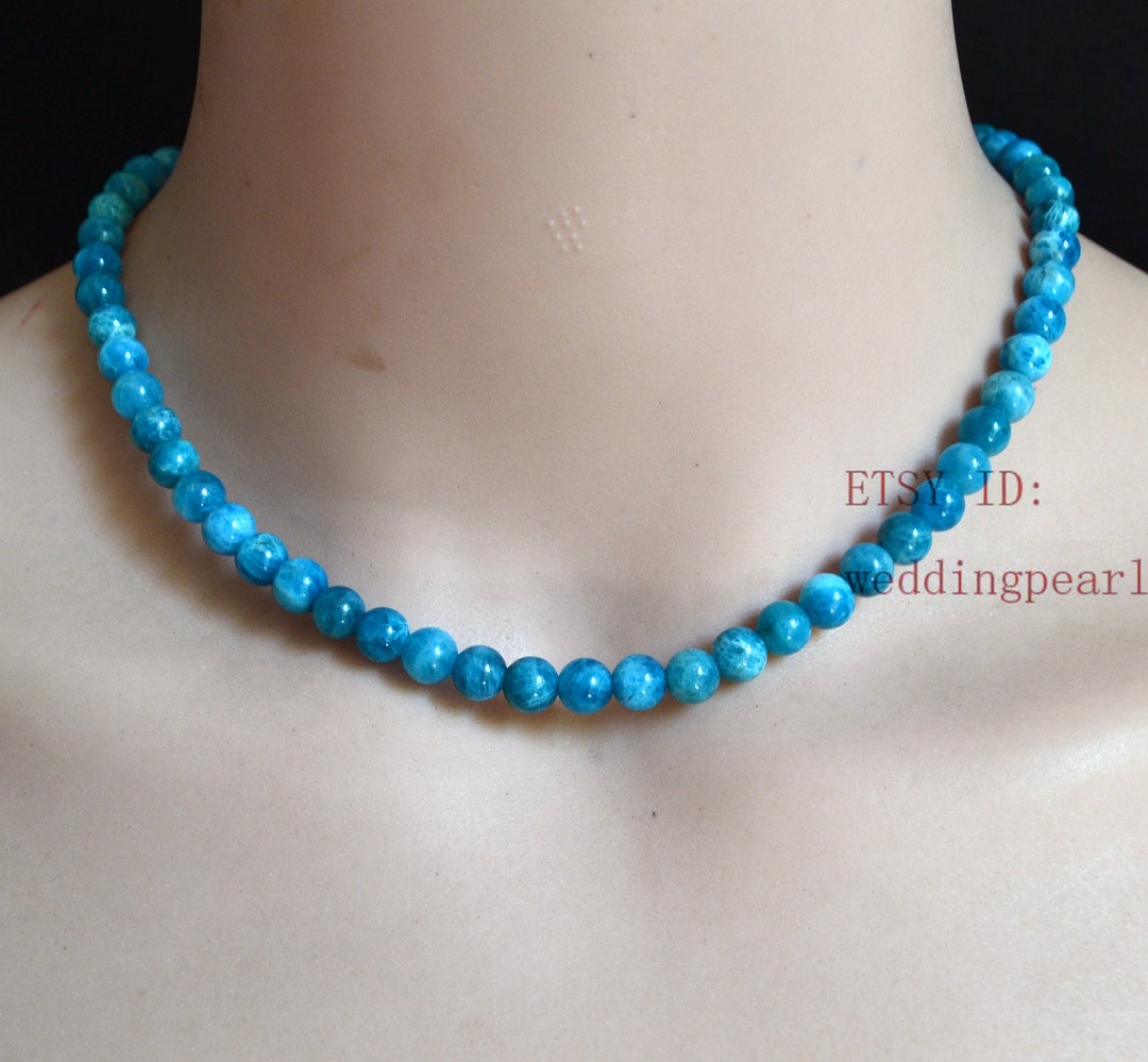 Natural Moroxite Necklace, Small Lake Blue Beaded Necklace, Semi ...