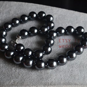 12mm dark gray pearl necklaces shell pearl necklaces big | Etsy