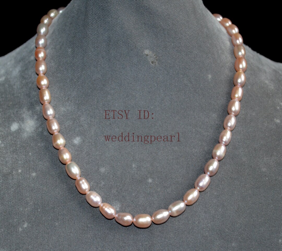 Real Peach Pearl Necklace Genuine Pearl Necklace 7x10 Mm Etsy