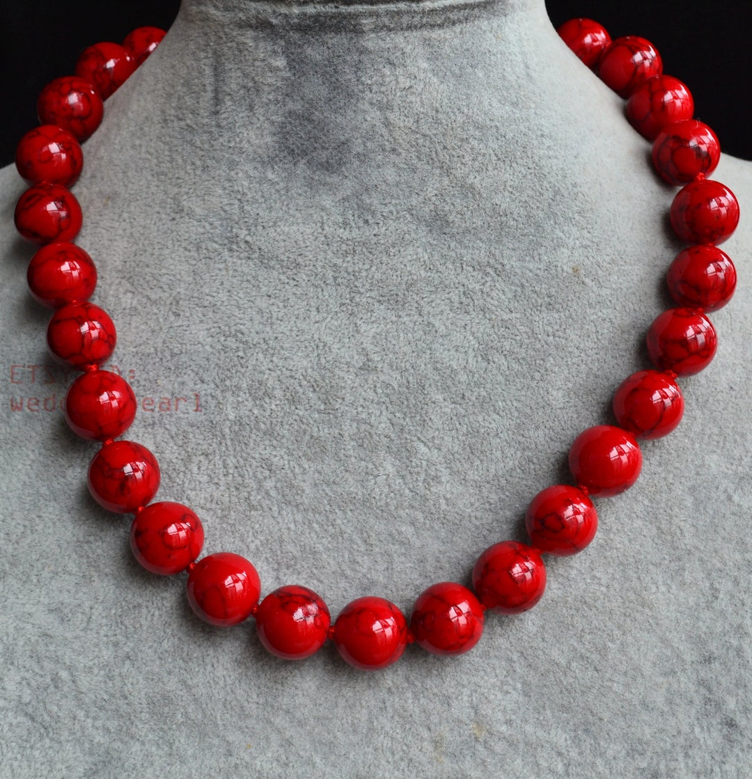 Red Turquoise Necklace,14mm Single Strand Man-made Turquoise Necklace ...