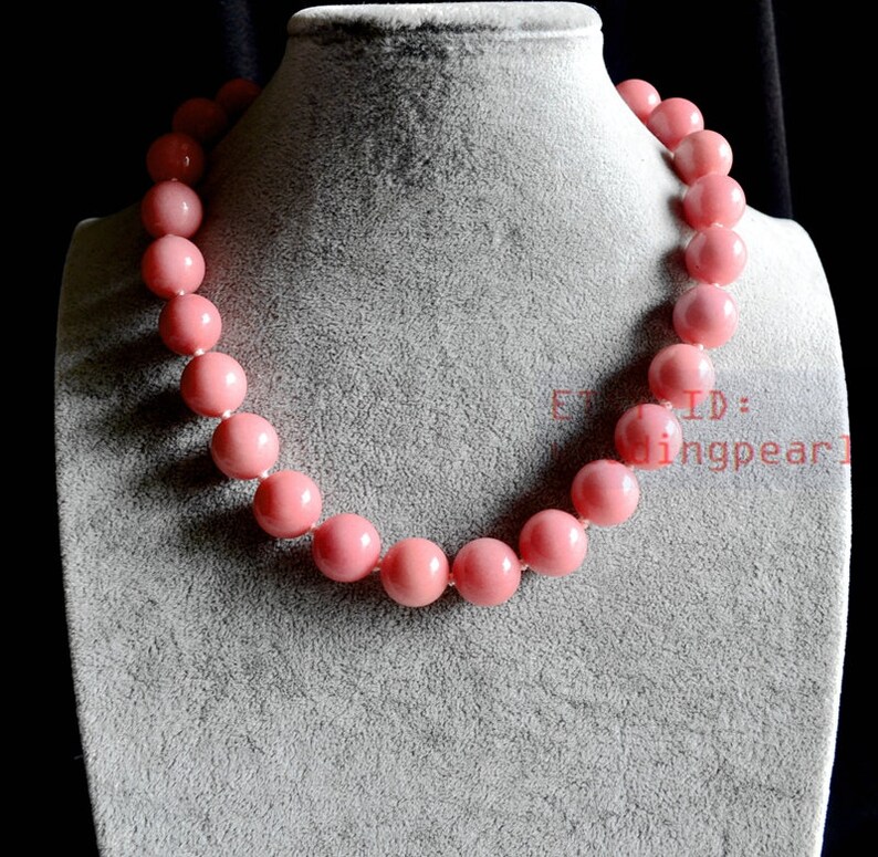 Pink Stone Necklace 14mm Pink Beaded Necklace Statement - Etsy