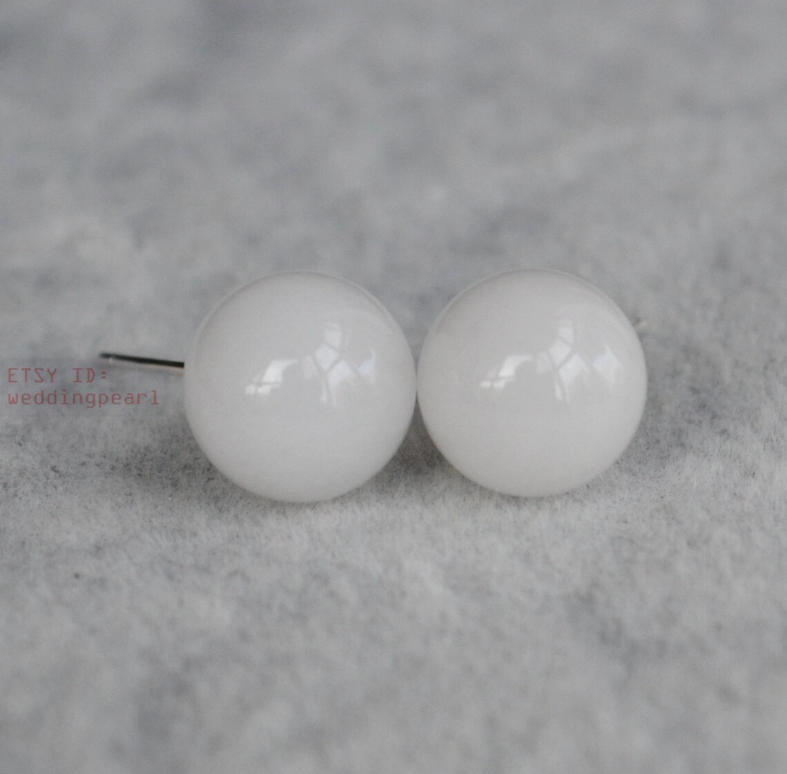 White Jade Stone10 Mm White Stone Earrings White Bead | Etsy